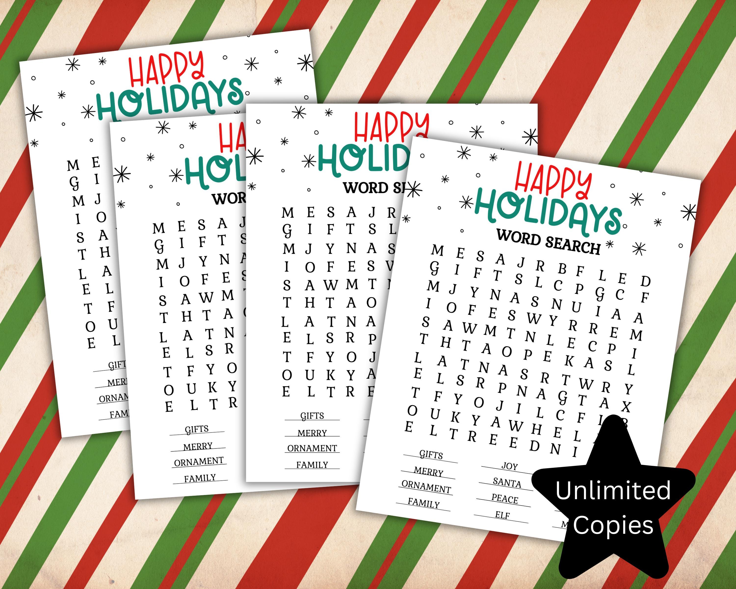 Word Search Holiday Activity for School or Work, Printable Christmas ...
