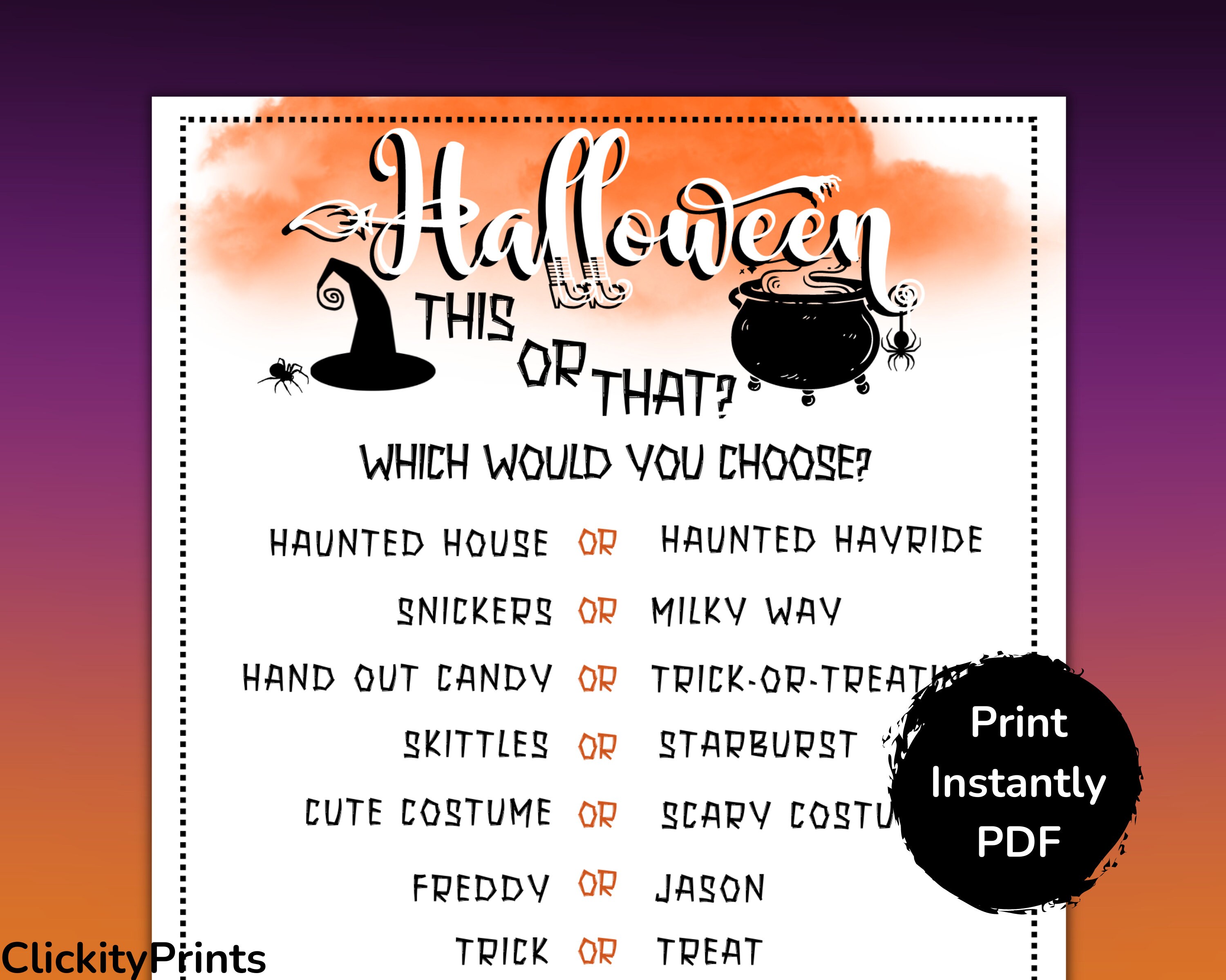 Halloween This or That Game-printable Halloween Game-halloween Party ...