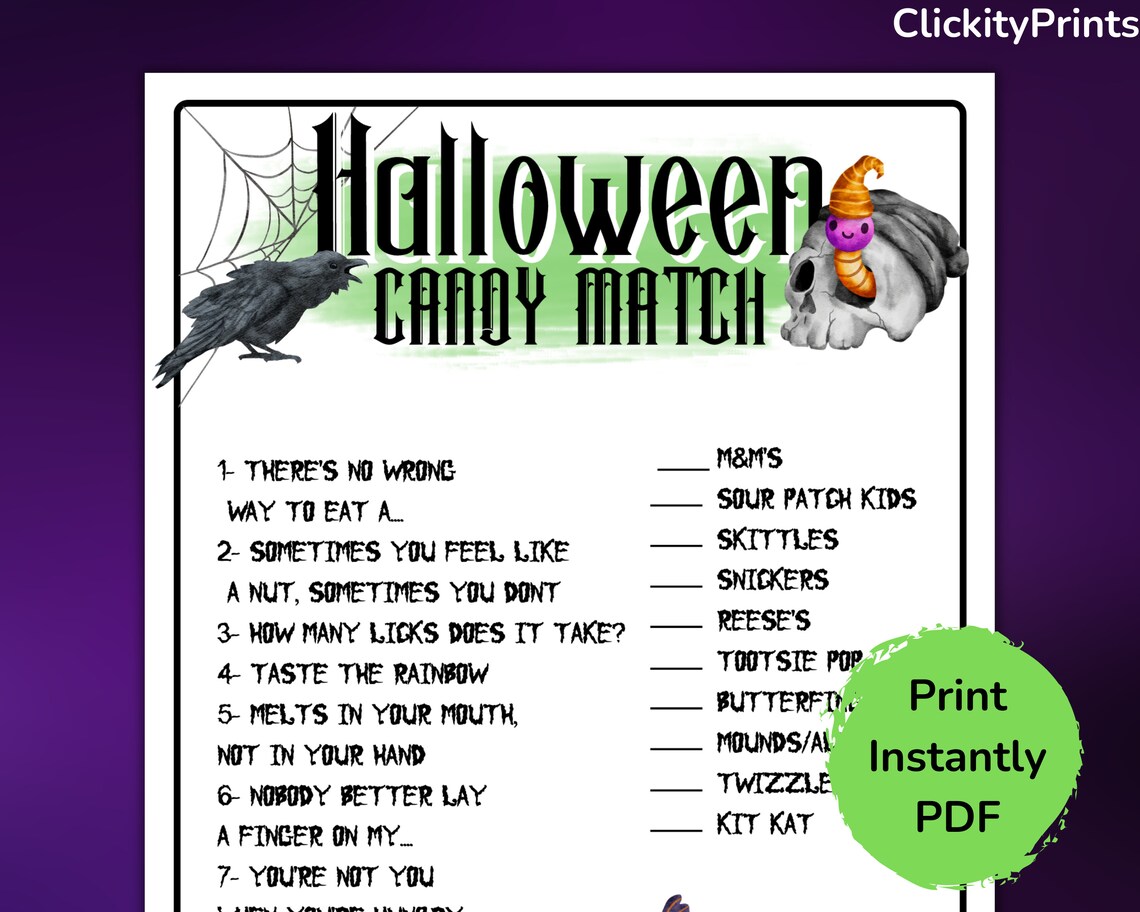 Halloween Candy Match-printable Halloween Game-candy Game-halloween ...