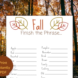 Fall Finish the Phrase Game, Printable or Virtual Game for Adults or ...