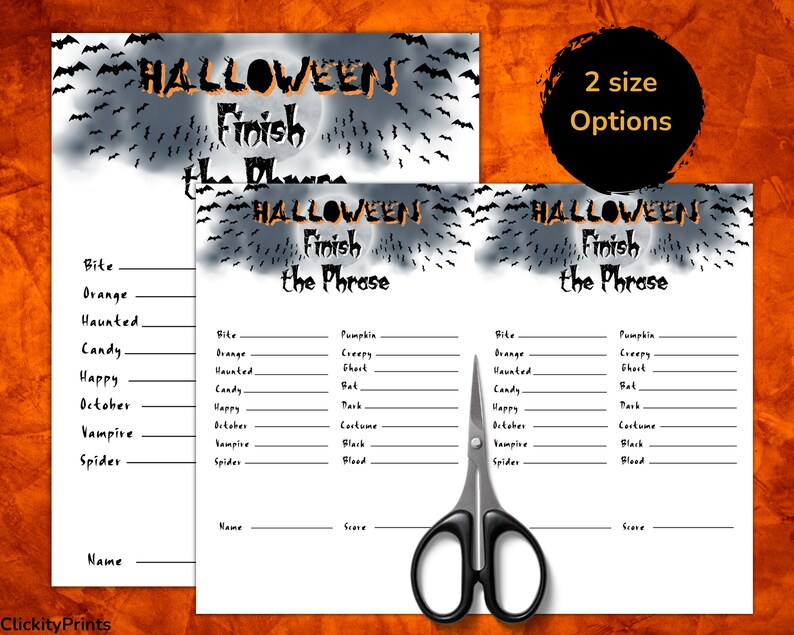Halloween Finish the Phrase Game-halloween Party Game-spooky Party Game ...