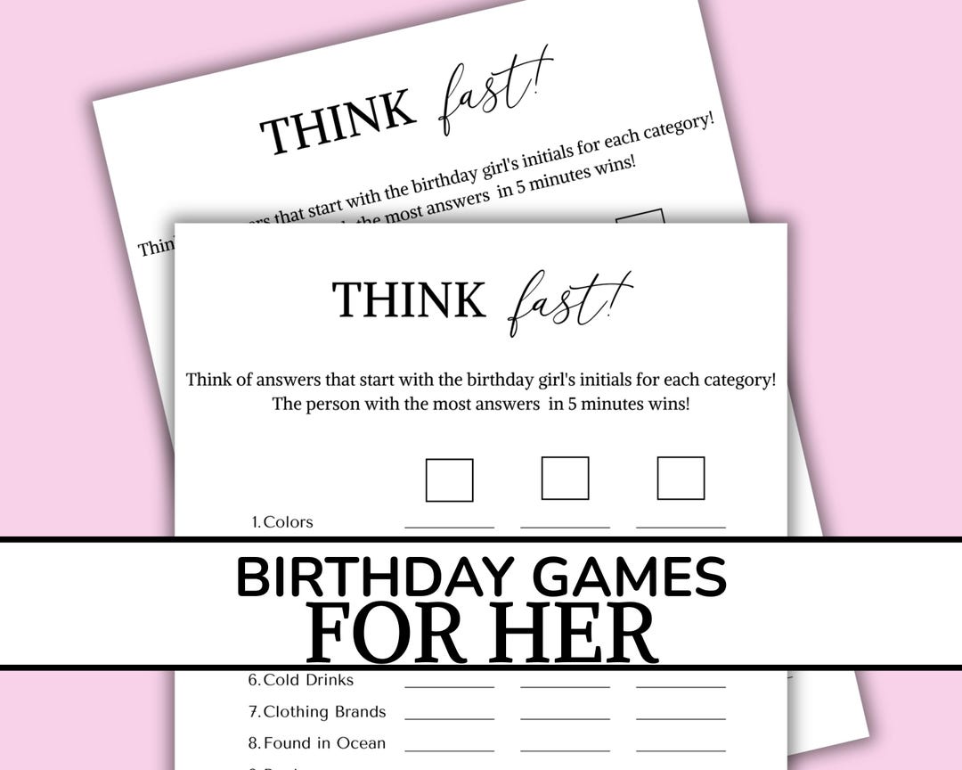 Think Fast Birthday Party Game, Printable Birthday Game for Her ...