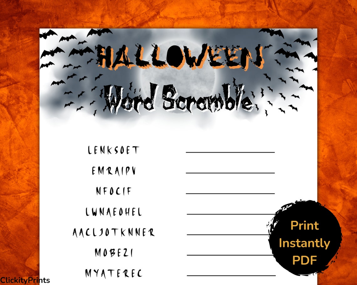 Halloween Word Scramble Game-printable Word Scramble-family - Etsy