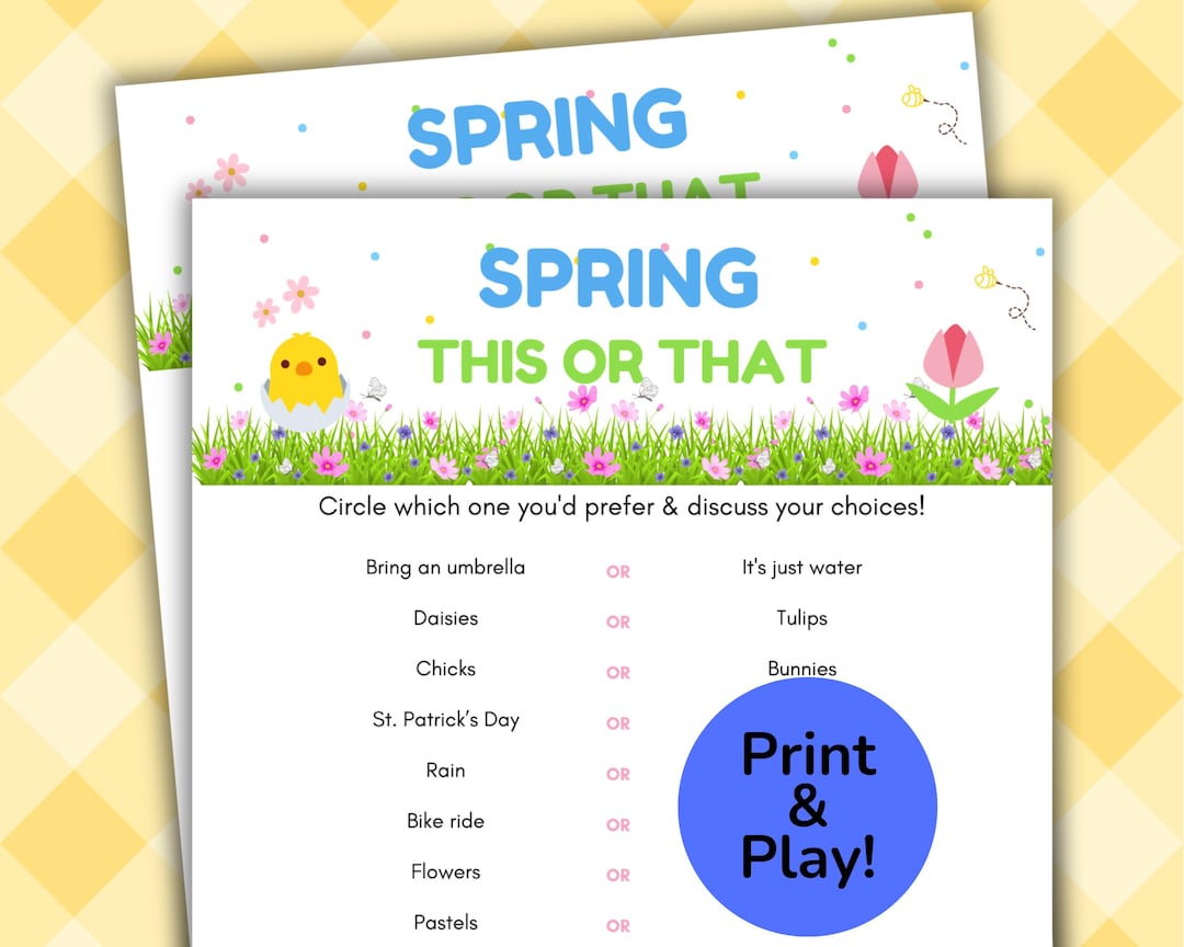 Spring This or That Game, Printable Spring Activity for Kids and Adults ...