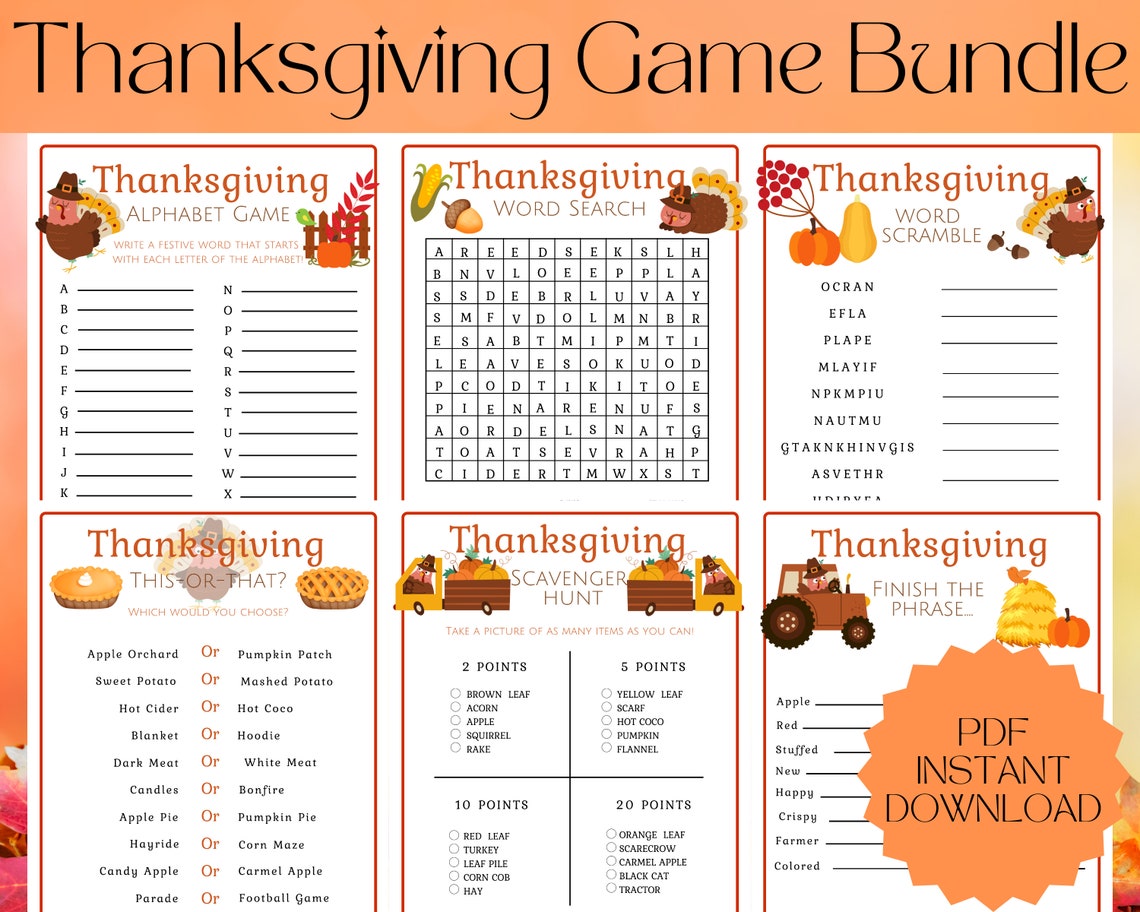 Thanksgiving Games Bundle , Thanksgiving Printable Games, Thanksgiving ...