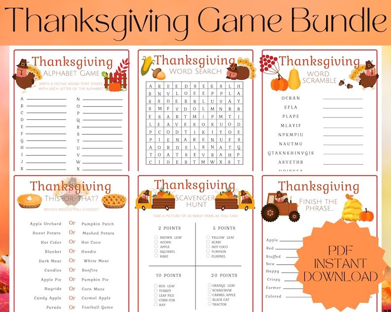 Thanksgiving Games Bundle , Thanksgiving Printable Games, Thanksgiving ...