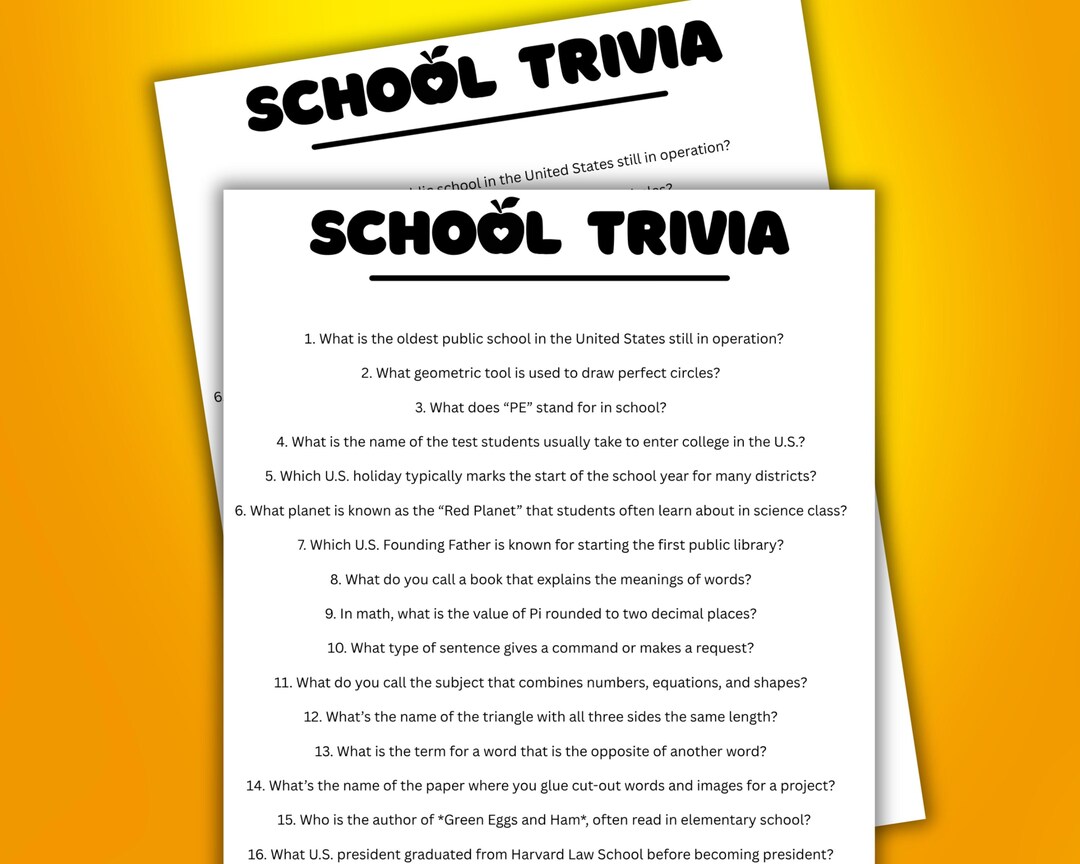 School Trivia Game, Printable Quiz for Kids and Teachers, Classroom ...