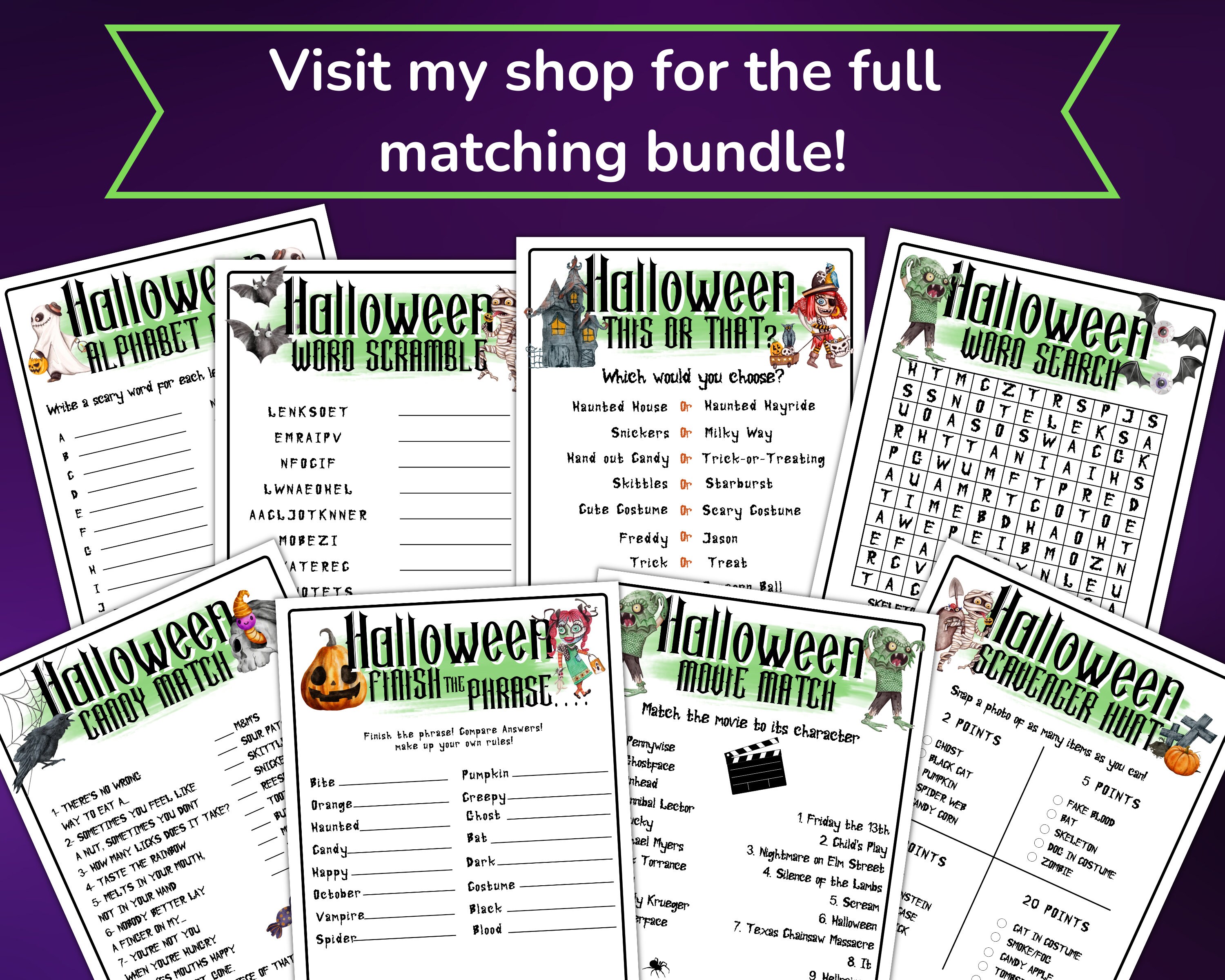 Halloween Party Game, Printable Game, Family Game, Kids Activity, Word ...