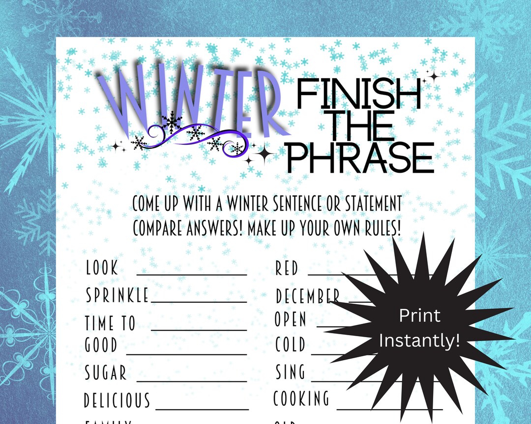 Printable Winter Finish the Phrase Game, Winter Game for Kids and ...