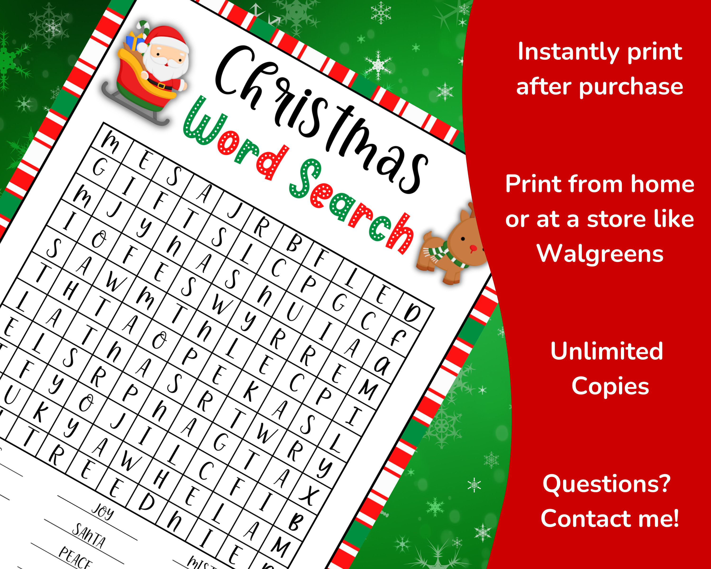 Christmas Word Search, Christmas Games for Kids & Adults, Holiday Party ...