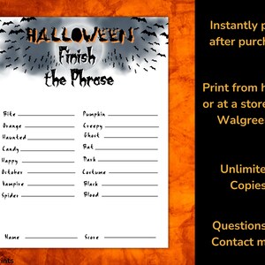 Halloween Finish the Phrase Game-halloween Party Game-spooky Party Game ...