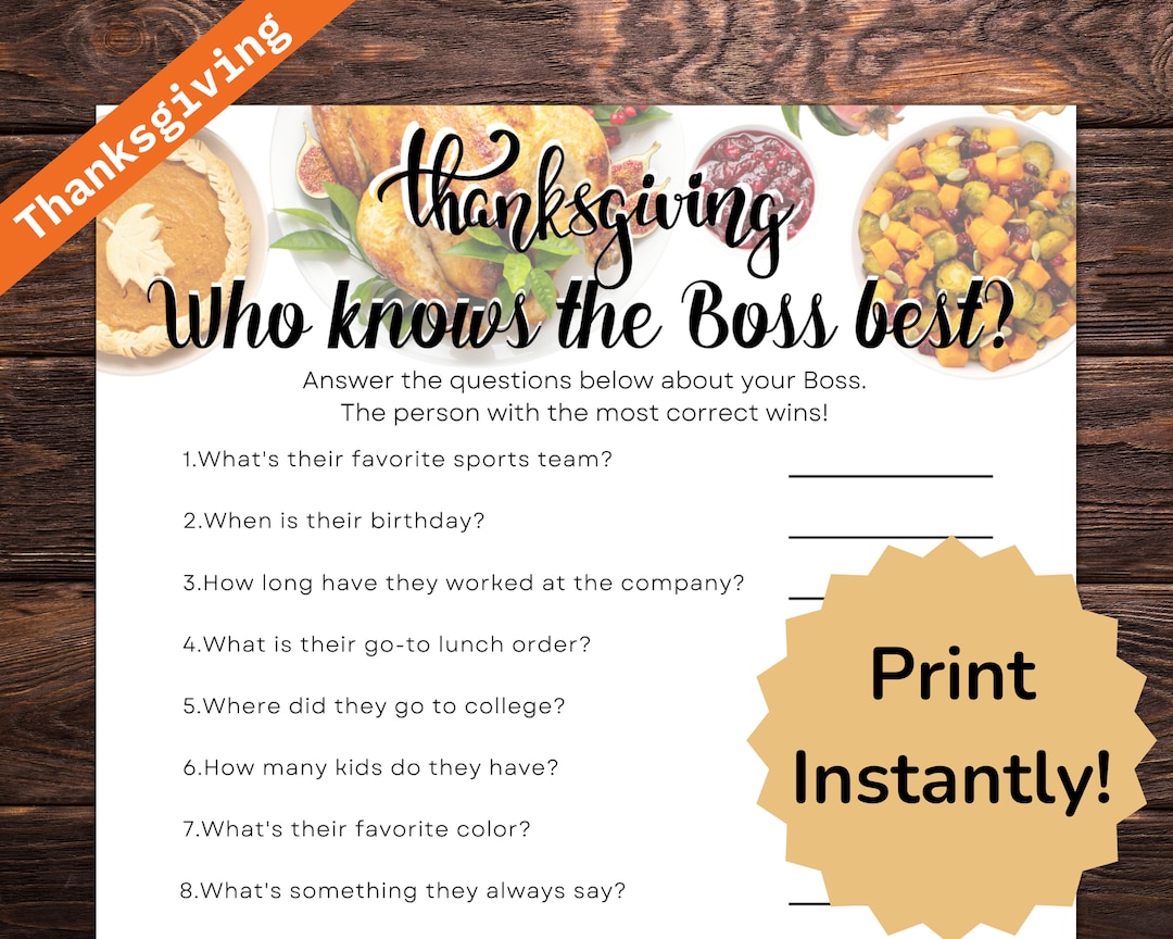 Thanksgiving Who Knows the Boss Best, Thanksgiving Office Party Games ...