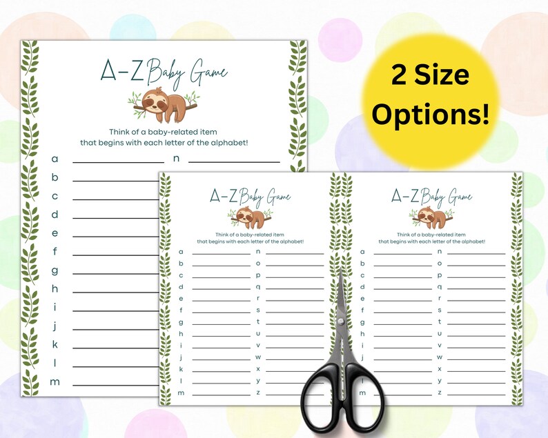 Printable Sloth Baby Shower Game Bundle Unisex for Boy or Girl, Baby ...
