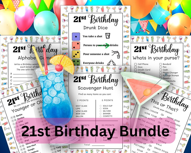 Printable 21st Birthday Game Bundle, Drunk Dice Birthday Game, 21st ...