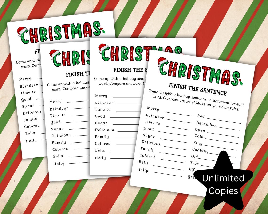 Finish the Sentence Christmas Activity for School or Office, Printable ...