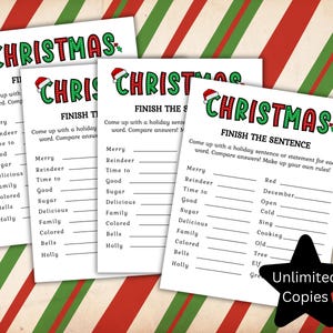 Finish the Sentence Christmas Activity for School or Office, Printable ...