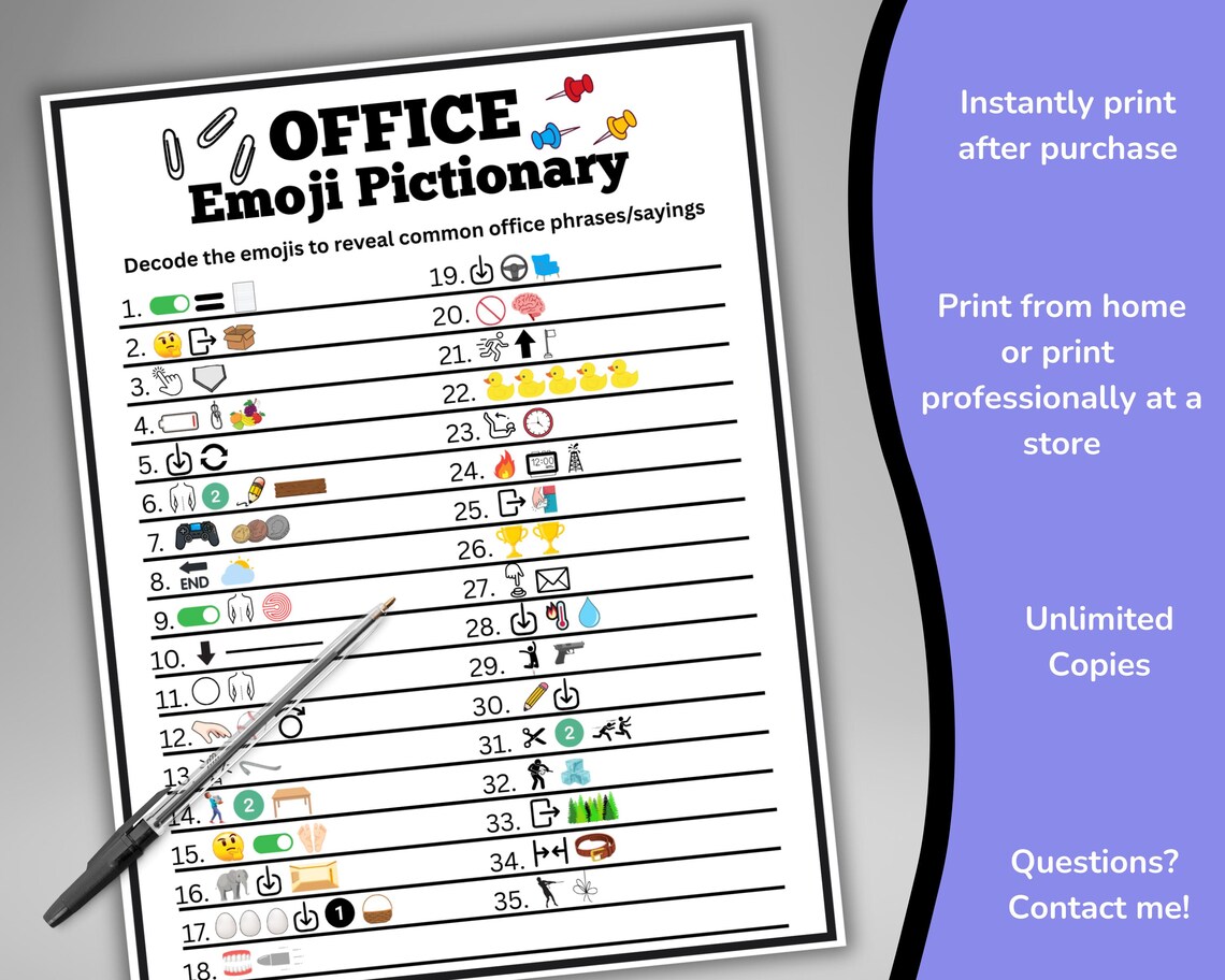 Office Team Building Emoji Pictionary Game, Printable Office Party Game ...