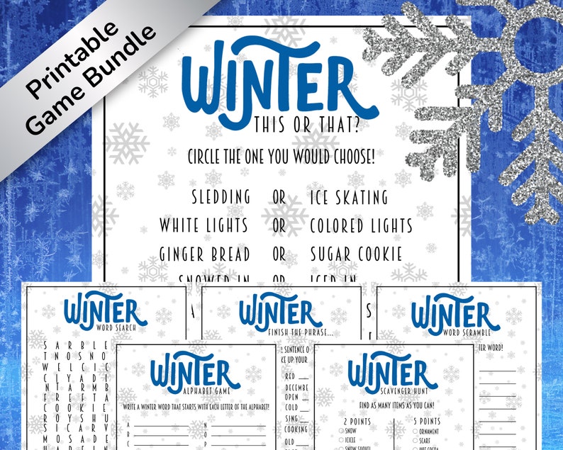 Printable Winter Games for Kids and Adults, Winter Family Activity ...