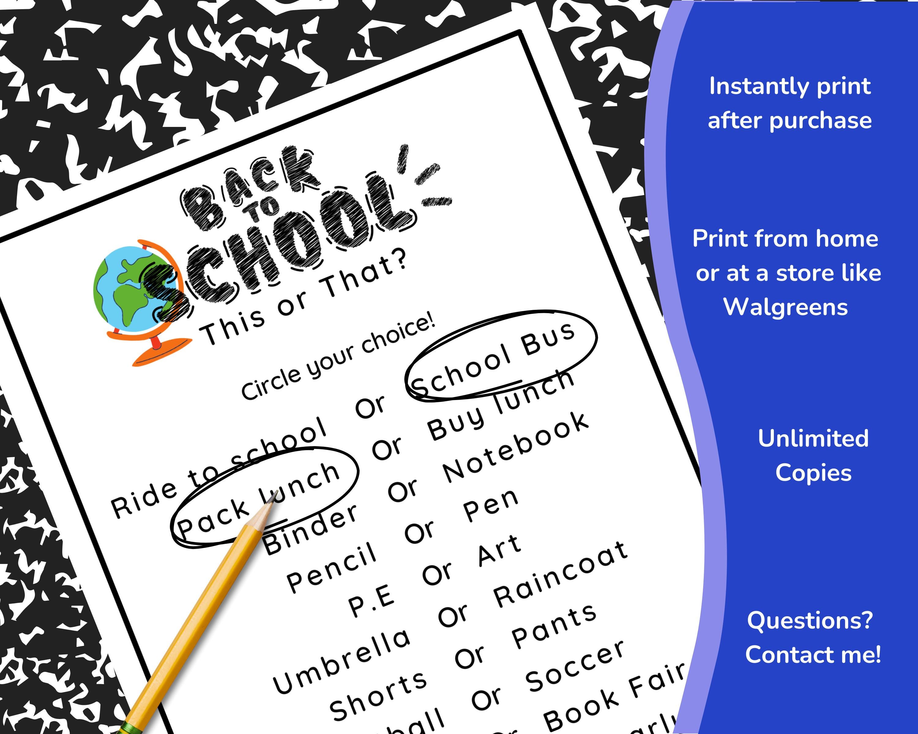 First Day of School This or That Game, Choice Game for Kids, Back to ...