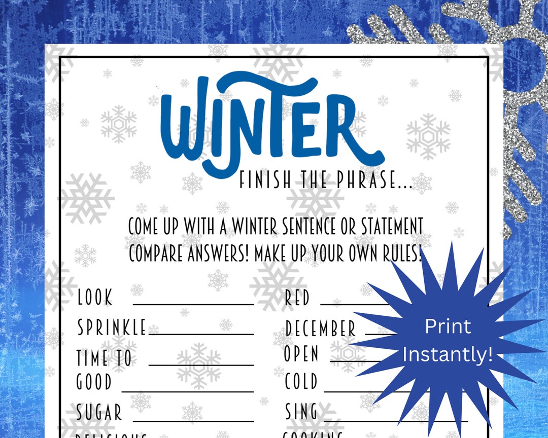 Printable Winter Finish the Phrase Game for Kids and Adults, Winter ...