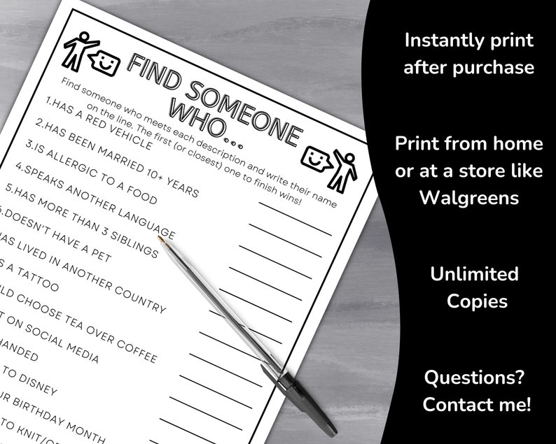 Find Someone Who Game, Party Starter Games, Icebreaker Games, Office ...