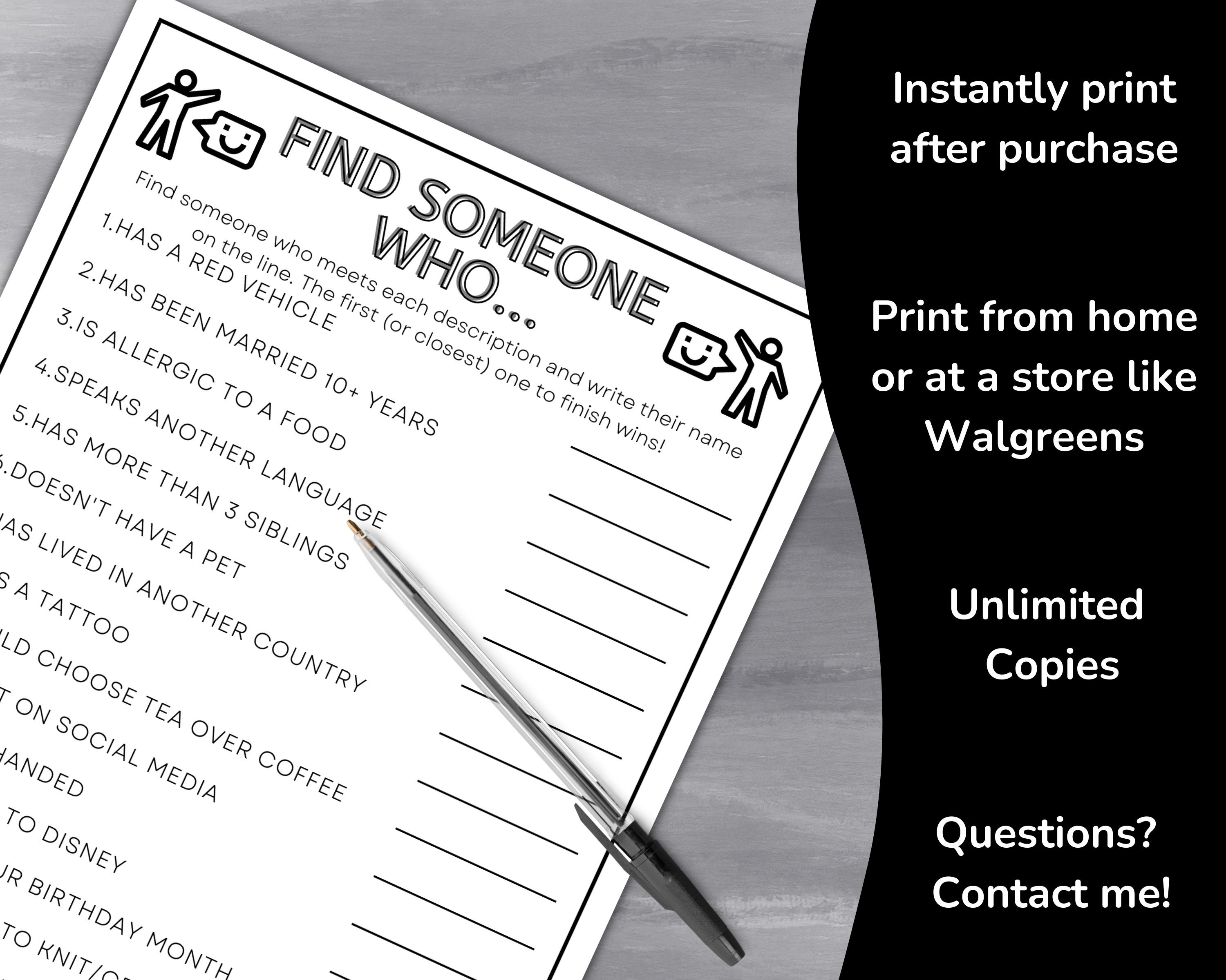 Find Someone Who Game, Party Starter Games, Icebreaker Games, Office ...