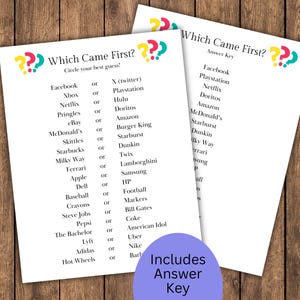 Which Came First Trivia Game, Printable Trivia Game Quiz, Office Game ...