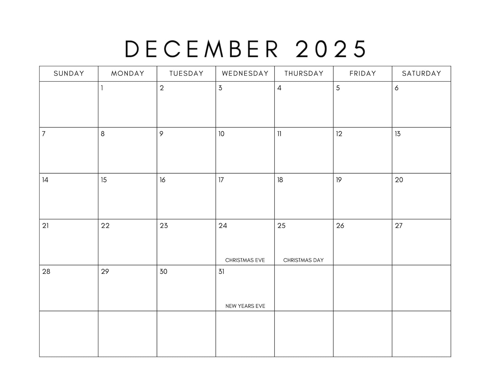 2025 Printable 12 Month Calendar, Simple Plain Calendar With Holidays ...