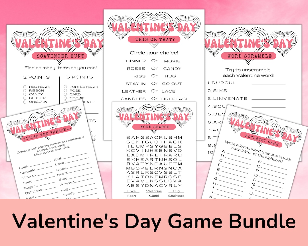 Printable Valentine's Day Game Bundle for Kids & Adults, Valentine's ...