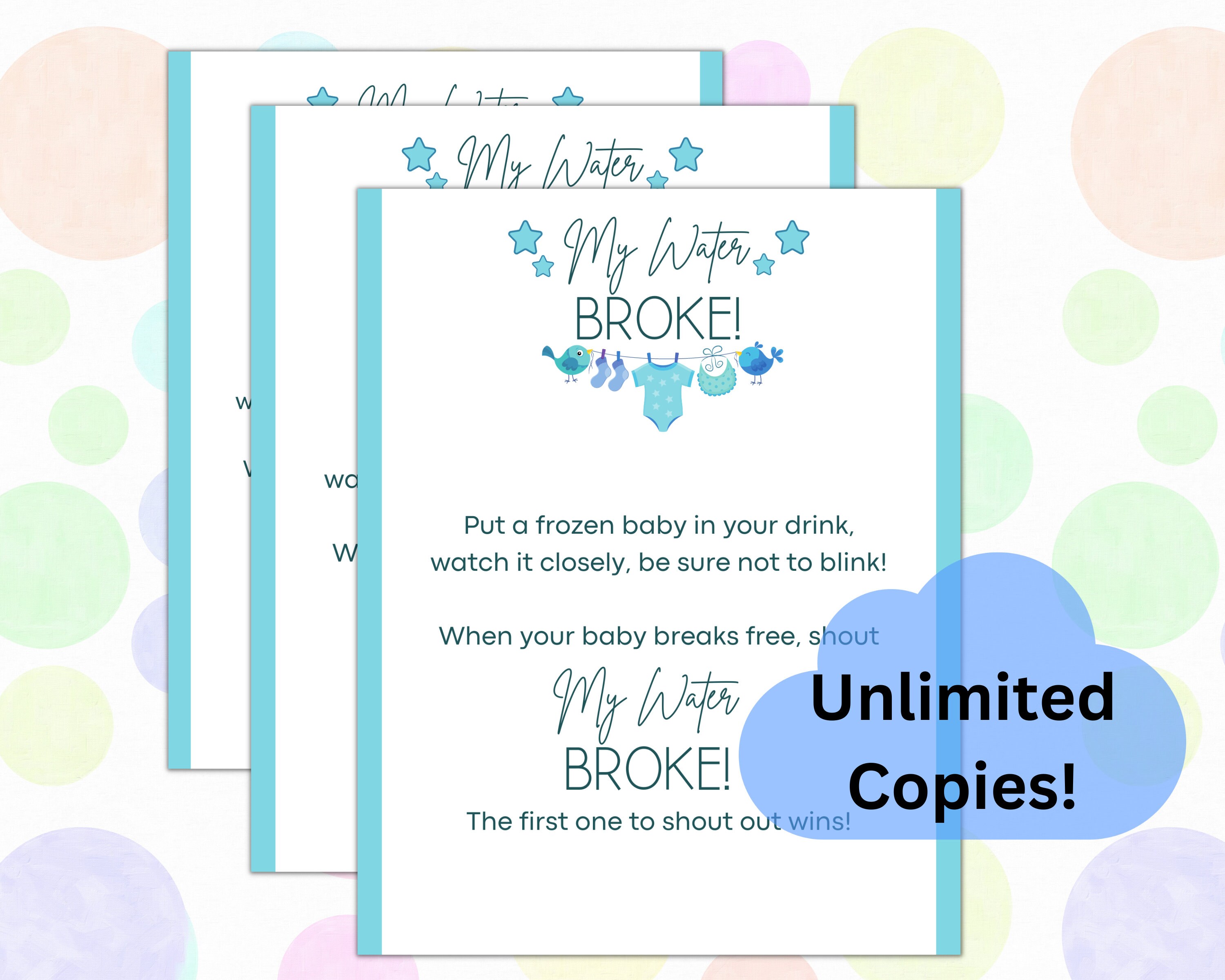 Boy Baby Shower Printable My Water Broke! Game, Blue Baby Shower Games ...