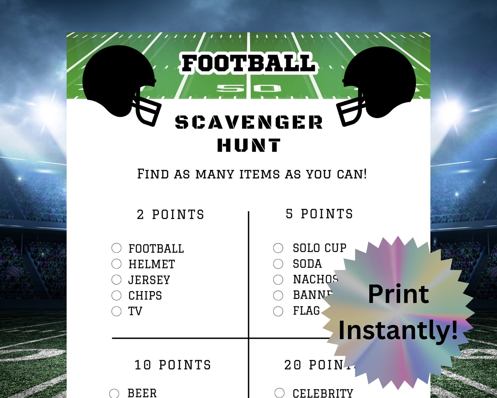 Football Bowl Scavenger Hunt, Game Day Activity, Football Games for ...