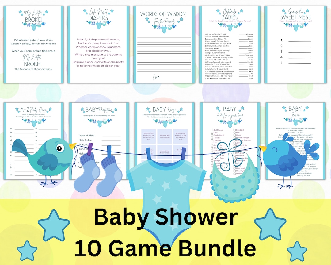 Boy Baby Shower Printable Game Bundle, Blue Baby Shower Games, Baby ...