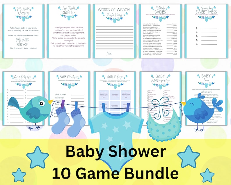 Boy Baby Shower Printable Game Bundle, Blue Baby Shower Games, Baby ...