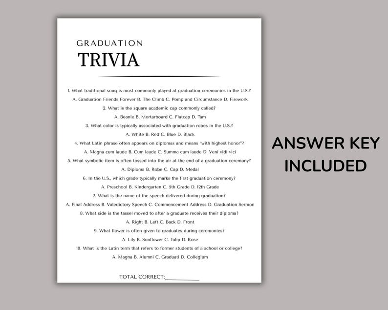 Graduation Party Trivia Game, Printable Grad Game, Graduation Quiz ...