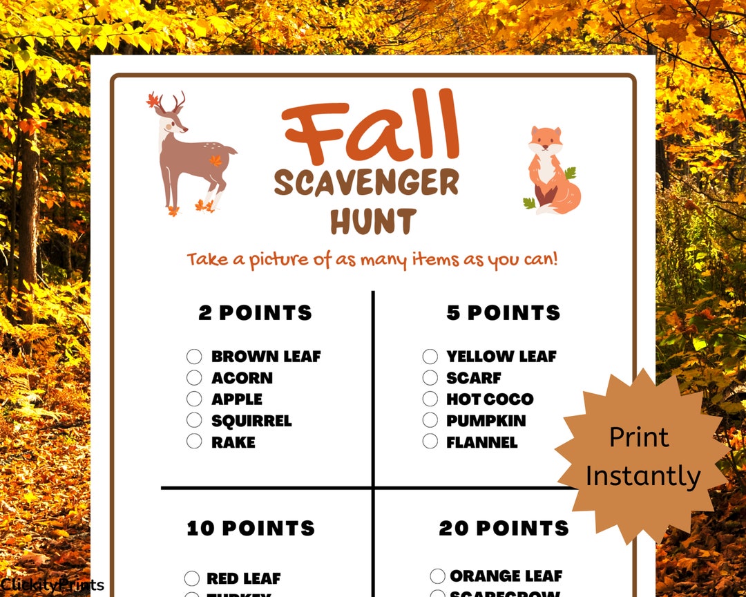 Fall Scavenger Hunt-autumn Scavenger Hunt-printable Scavenger Hunt-fall ...