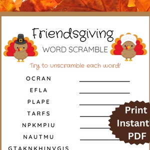 Friendsgiving Game, Printable Thanksgiving Word Scramble Game ...