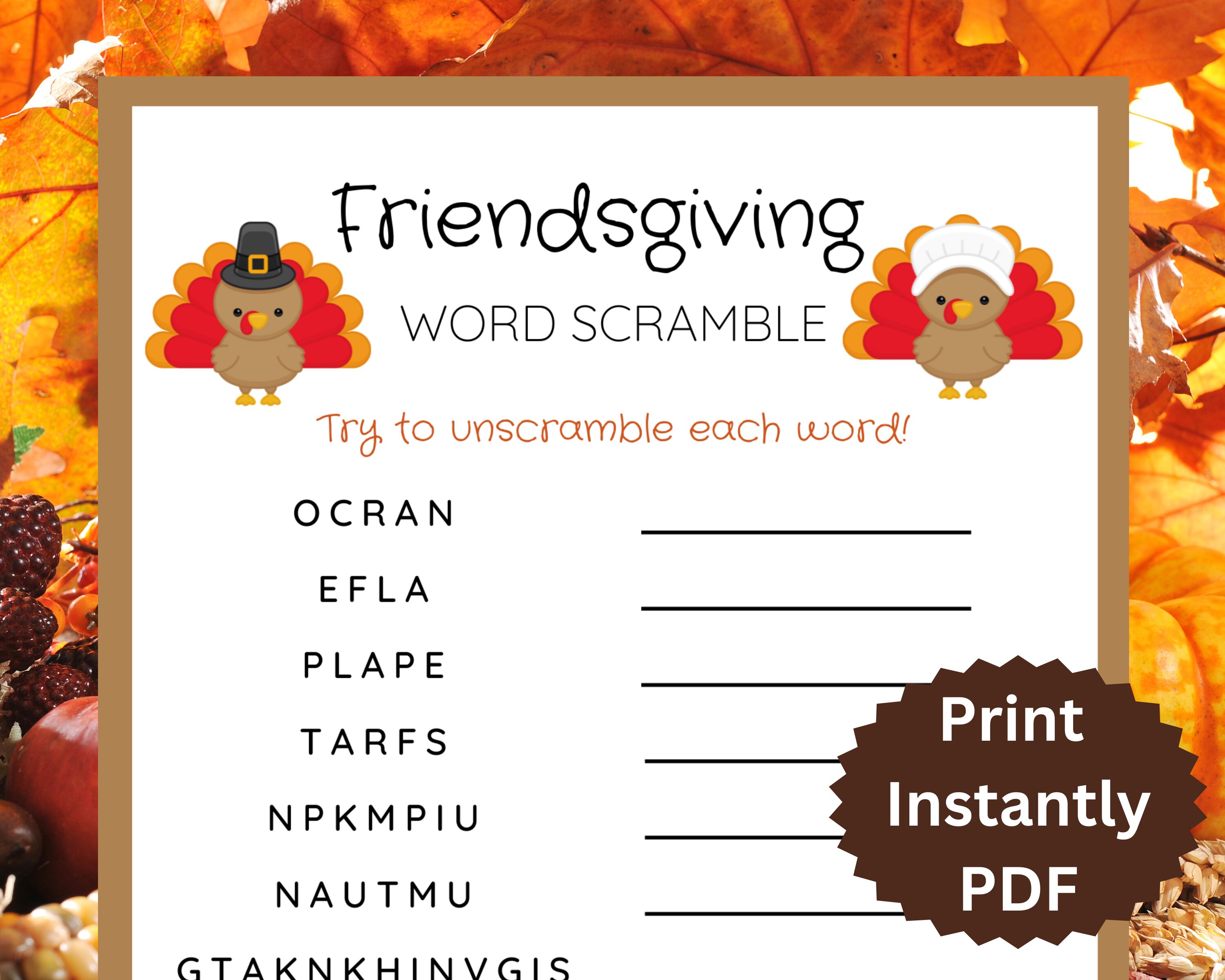 Friendsgiving Game, Printable Thanksgiving Word Scramble Game ...