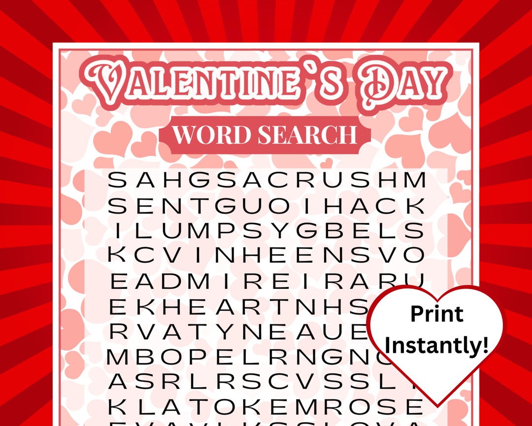 Printable Valentine's Day Word Search for Kids & Adults, Valentine's ...