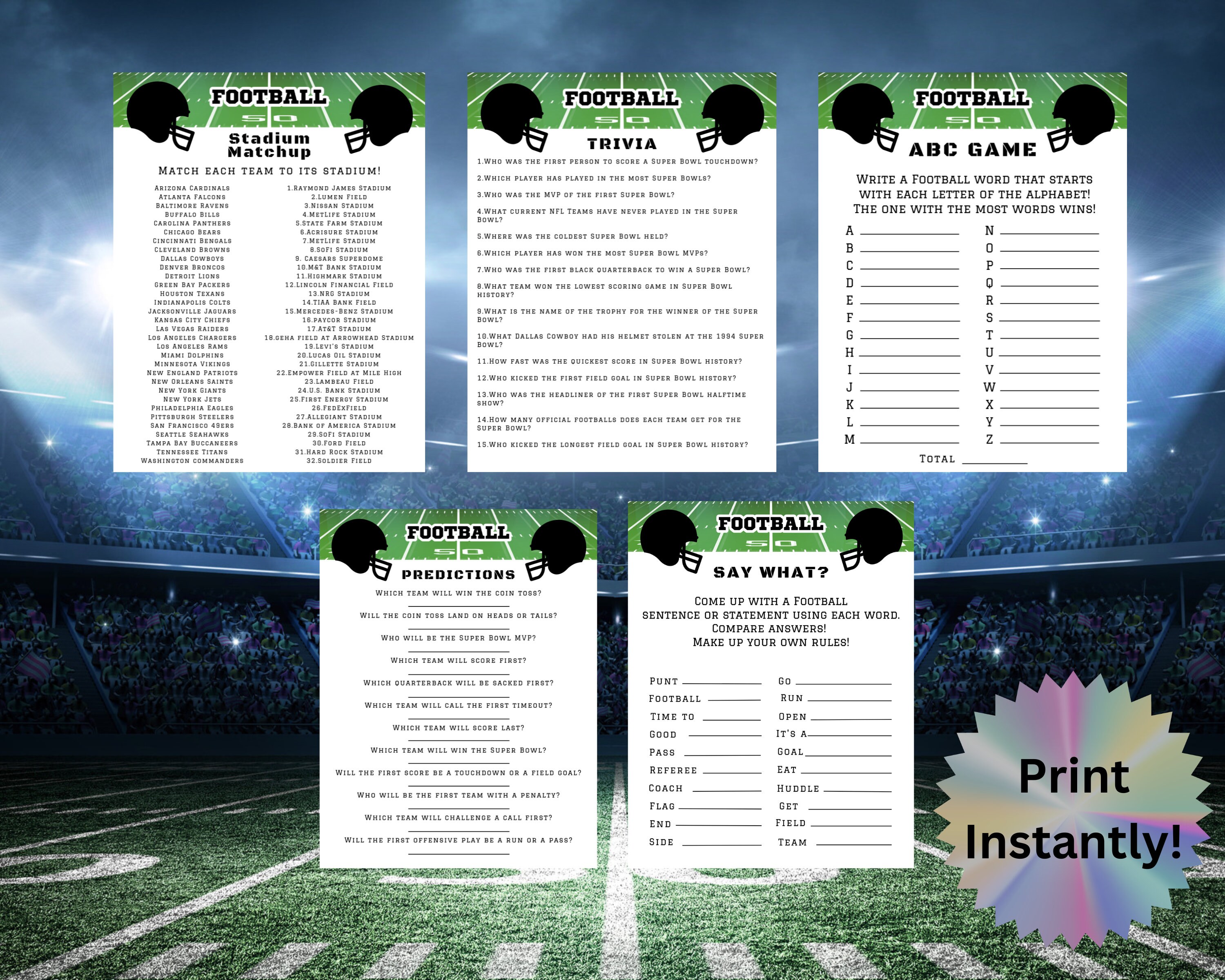 Football Bowl Game Day Printable Game Activity Bundle, Football Party ...