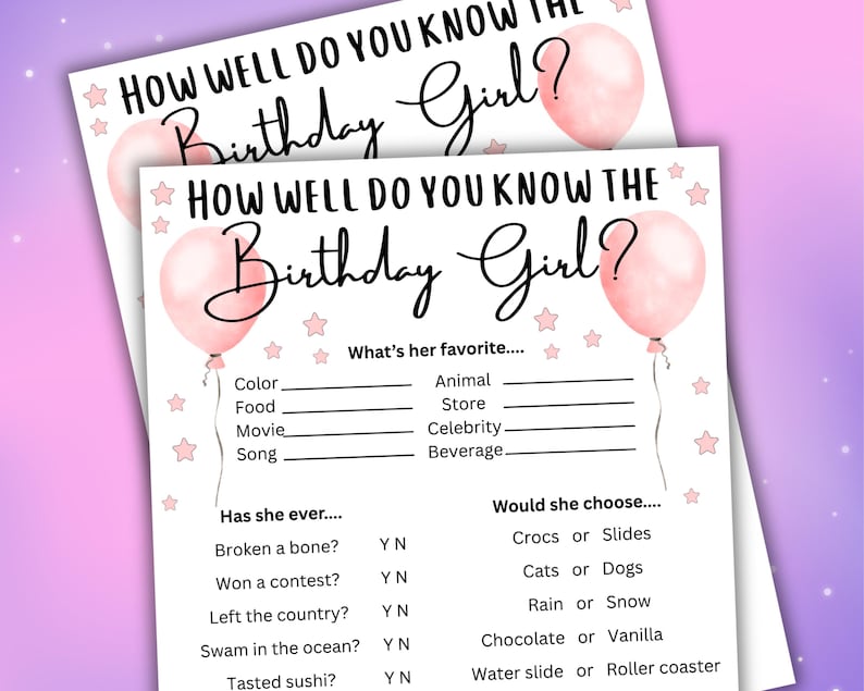 How Well Do You Know the Birthday Girl Printable Game, Pink Birthday ...