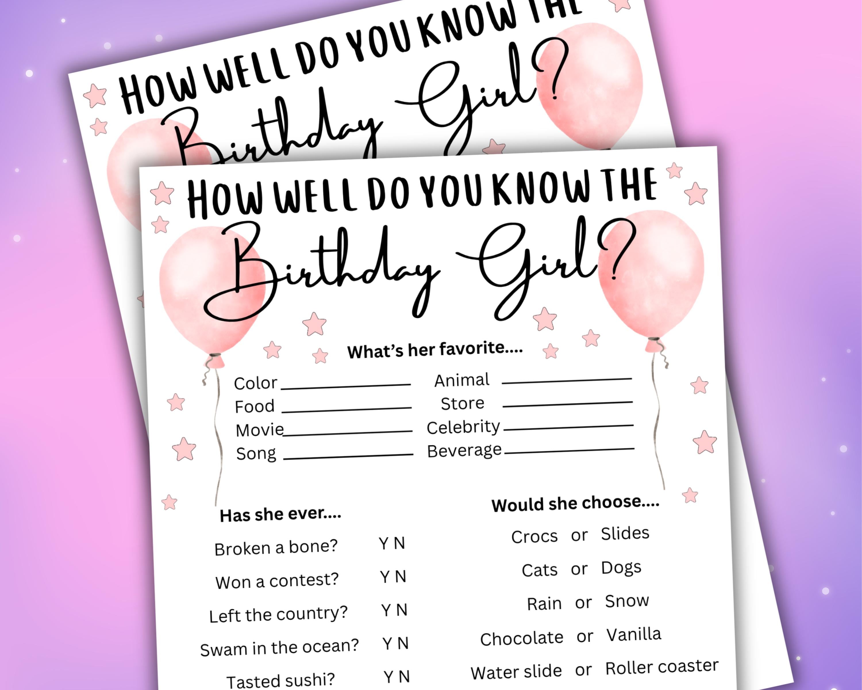 How Well Do You Know the Birthday Girl Printable Game, Pink Birthday ...