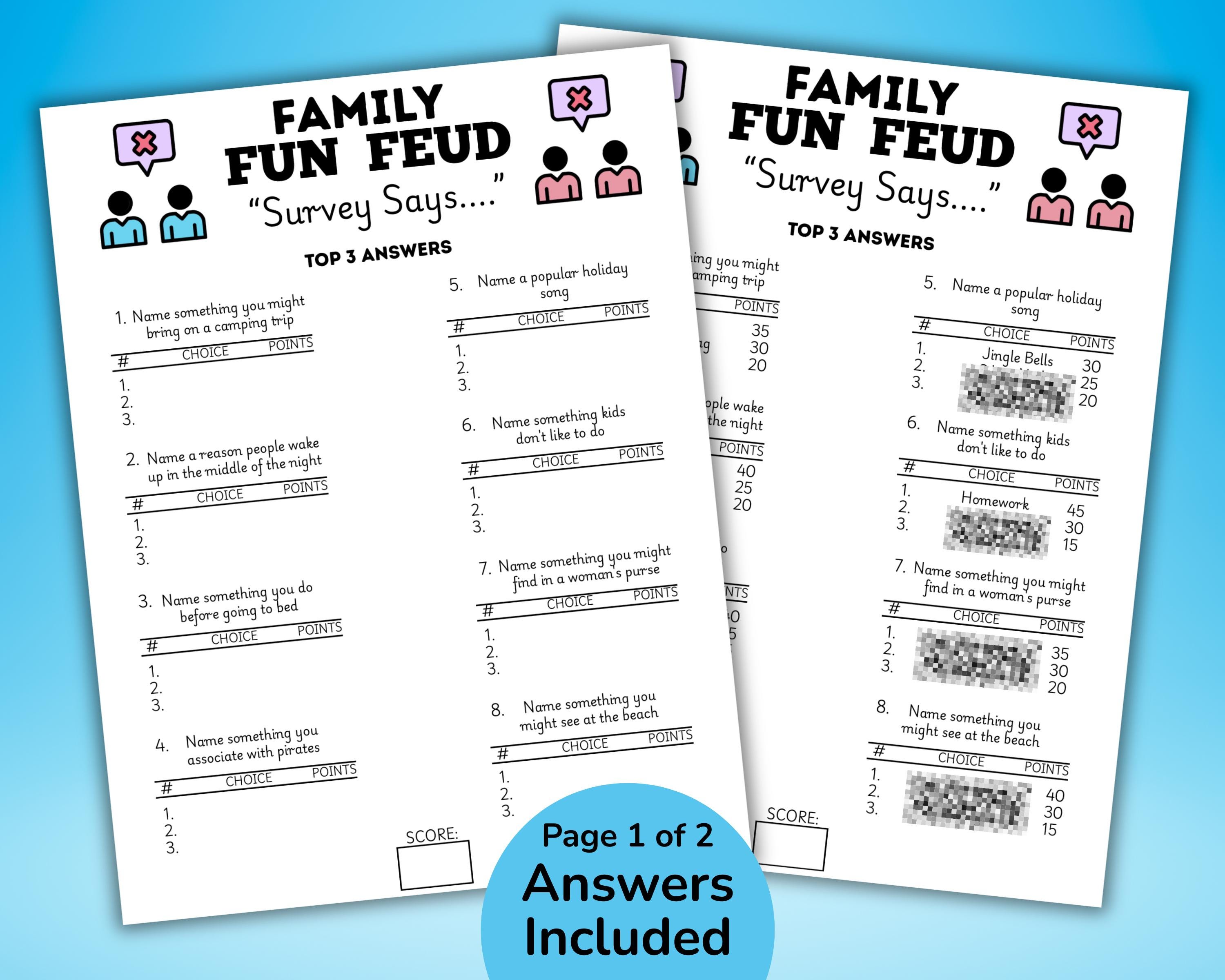 Family Fun Feud Game, Printable Family Night Game, Game Night Activity ...