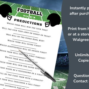 Printable Football Predictions for Game Day, Football Activity ...