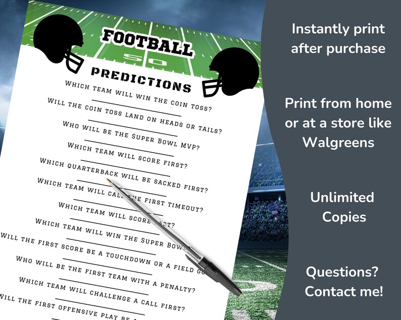 Printable Football Predictions for Game Day, Football Activity ...