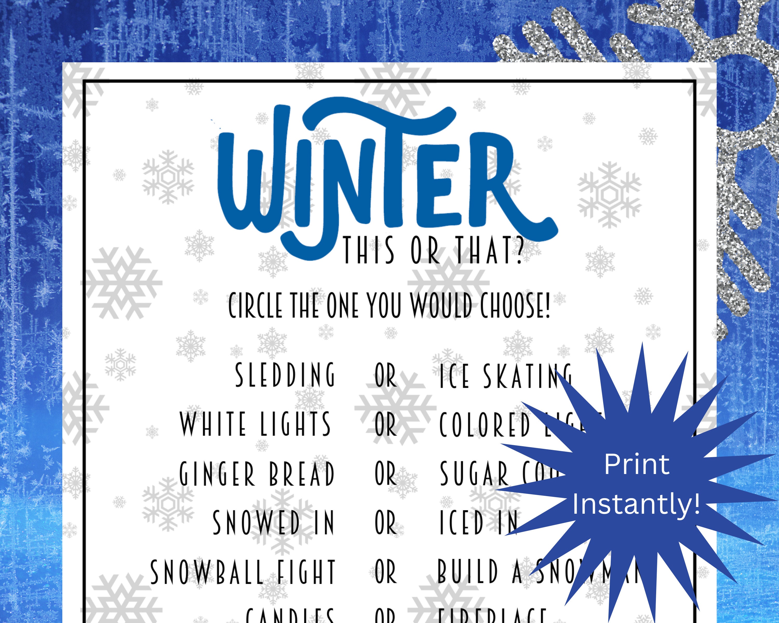 Printable Winter This or That Game for Kids and Adults, Winter Family ...
