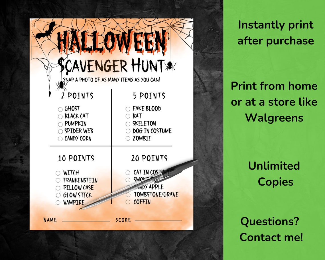 Halloween Scavenger Hunt-printable Halloween Games-halloween Party ...