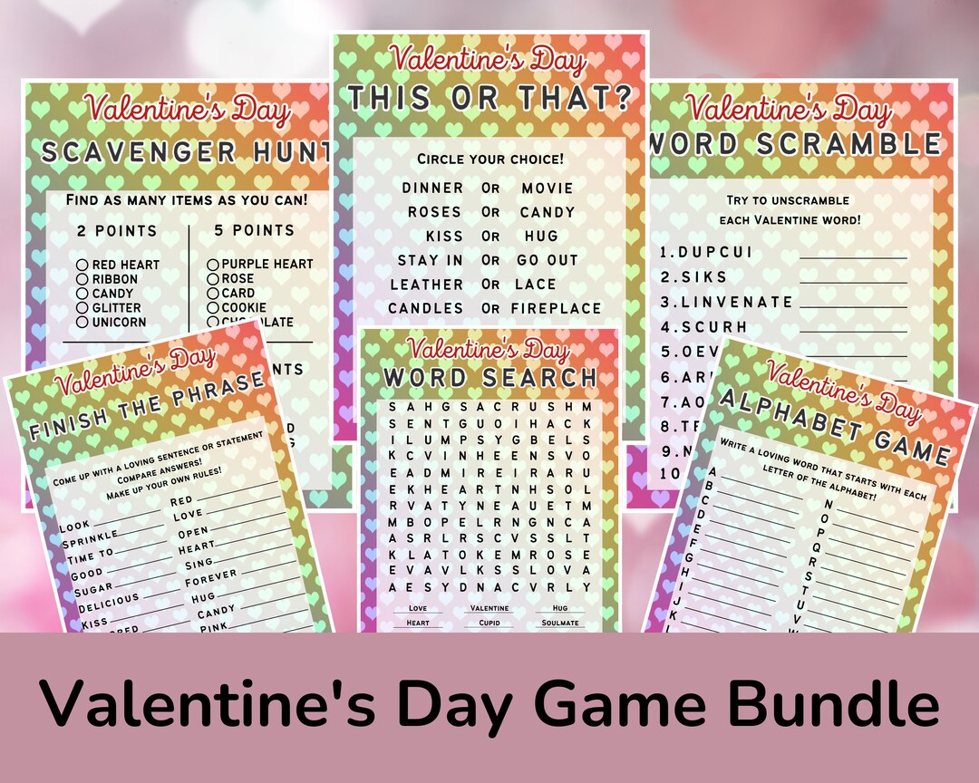 Printable Valentine's Day Game Bundle for Kids & Adults, Valentine's ...