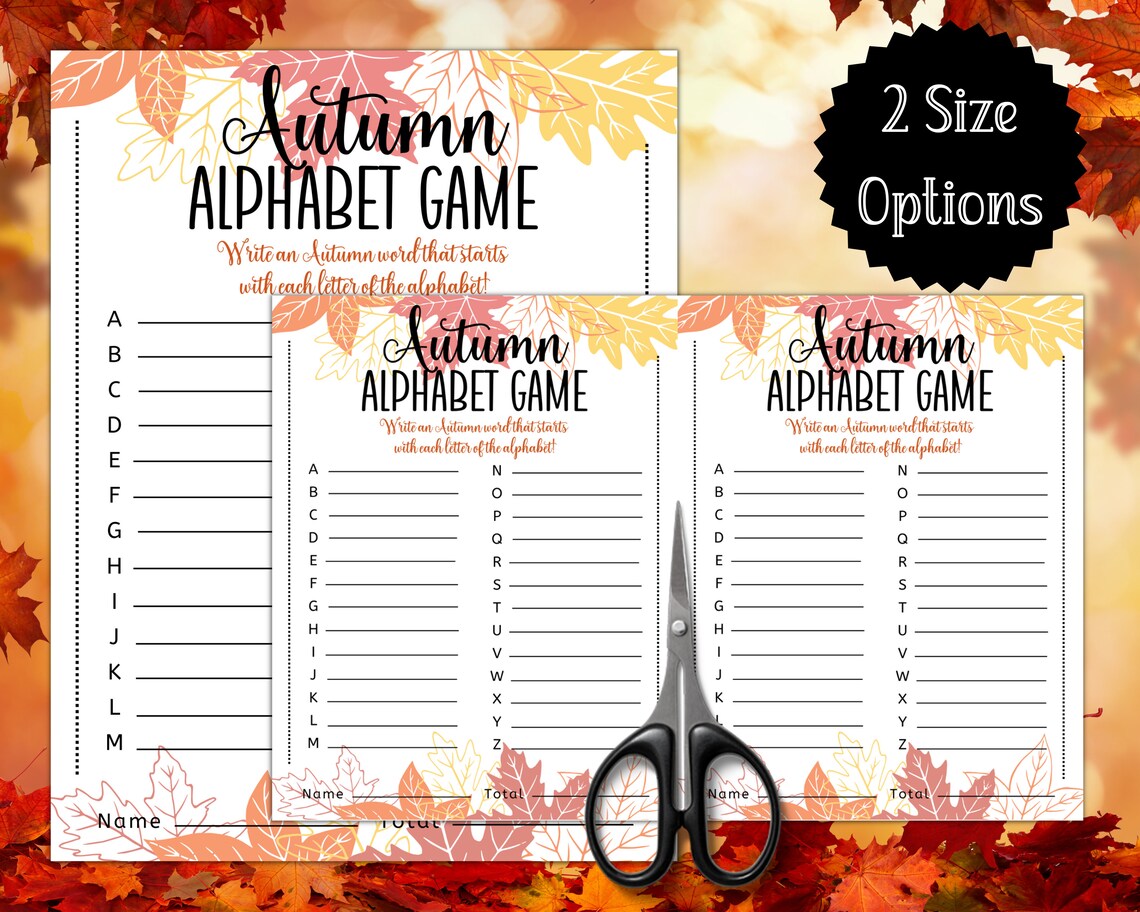 Autumn A-Z Game, Fall Alphabet Game, A-Z Race, Printable Games, Instant ...