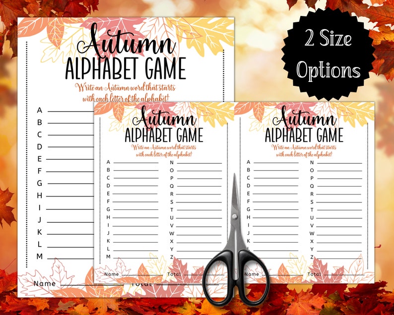 Autumn A-Z Game, Fall Alphabet Game, A-Z Race, Printable Games, Instant ...