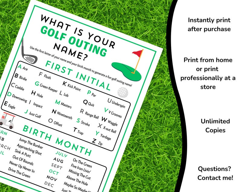 What's Your Golf Outing Name? Printable Golf Retreat Activity, Work ...